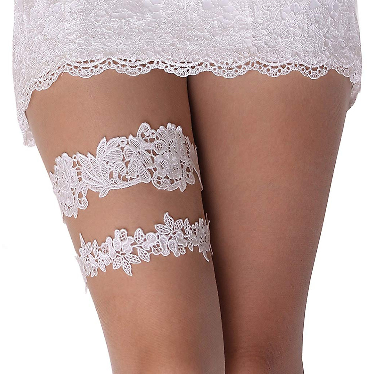 GARGALA Wedding Garters for Bride Bridal Lace Garters Set White Garter Size Optional (S)