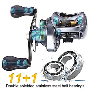 Sougayilang Baitcasting Reel, 17.64 LB Drag Powerful Baitcasters,11+1 Shielded Stainless-Steel Ball Bearings Baitcast Fishing Reels
