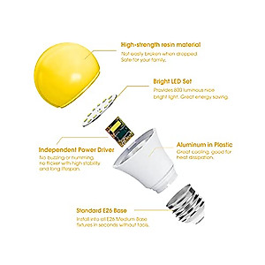 Yellow LED Bug Light Bulbs Outside, A19 LED Yellow Bug Bulb Outdoor 60W Equivalent, 9W Yellow Amber Bug Lights E26 Base Porch Lights, Non-Dimmable LED Lighting for Home, Patio, Deck, Backyard, 4 Pack
