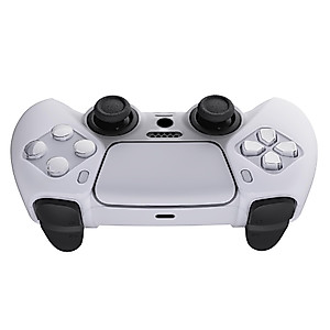 PlayVital Transparent Clear White Pure Series Anti-Slip Silicone Cover Skin for ps5 Controller, Soft Rubber Case for ps5 Wireless Controller with Clear White Thumb Grip Caps