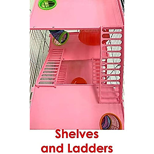 Large 5-Floor Twin Towner Play Tube Habitat Syrian Hamster Rodent Gerbil Mouse Mice Rat Wire Animal Critter Cage (Pink)