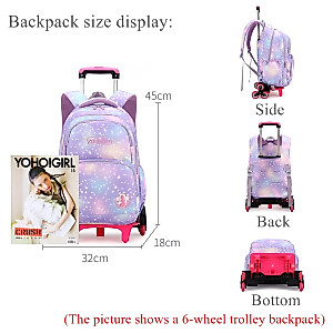 EKUIZAI 3PCS Colorful Heart Print Trolley Backpack Sets Elementary School Students Rolling Bookbag Cute Girls Backpack with Wheels