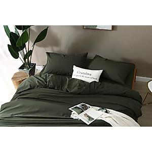 F.Y.Dreams 3Pcs Queen Size 100% Washed Cotton Duvet Cover Set,Fade-Resistant Linen Like,1 Duvet Cover 90x90 Inches with Zipper and 2 Pillowcases(NOT Suitable for Weighted Blankets),Forrest Green