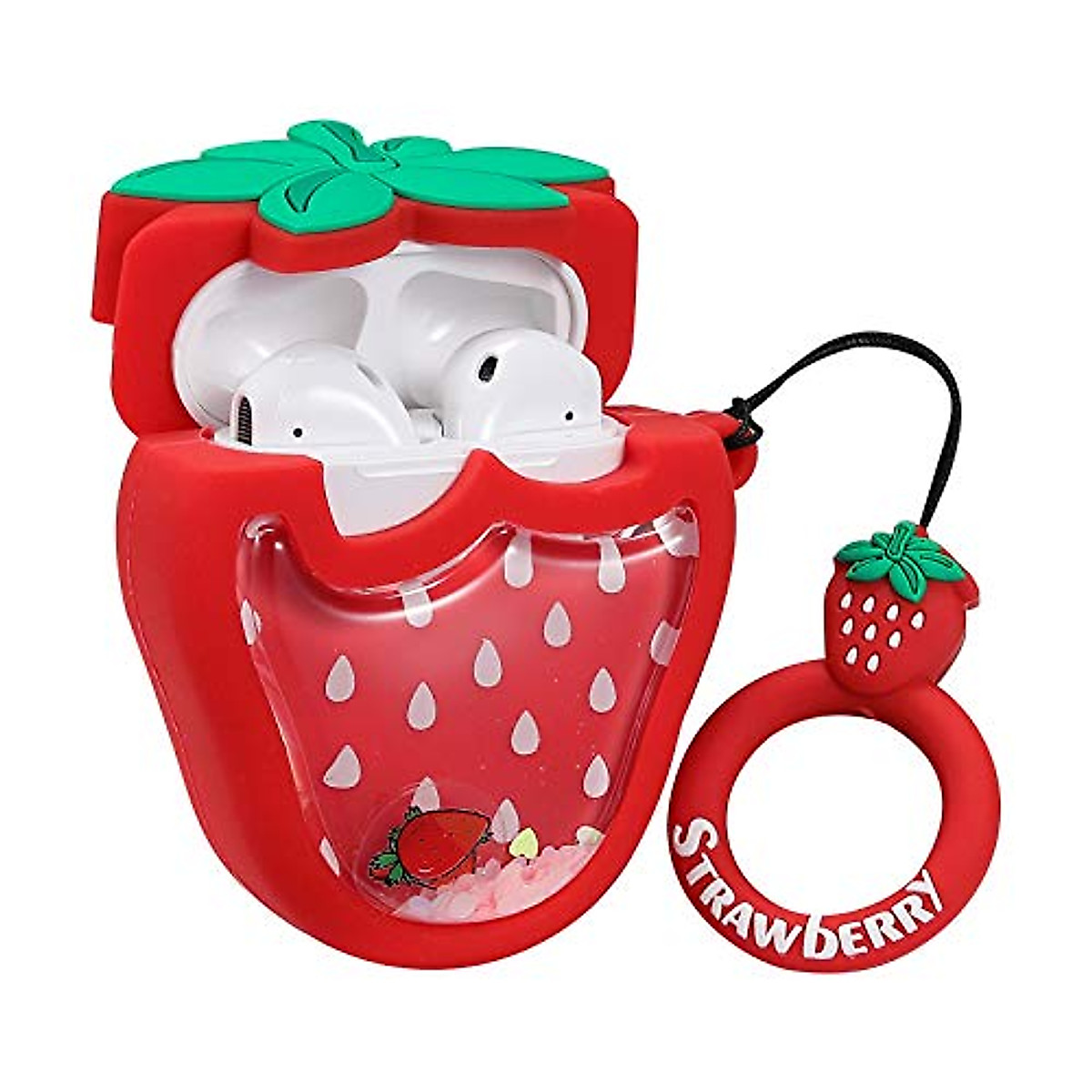 Hairland for Airpod 2/1 Silicone Case, Soft Protective Cartoon Fashion Cute Design Air Pods Cover Skin Kids Girls Funny Headphone Accessories Charging Cases for AirPods (Quicksand Strawberry+Milk Tea)