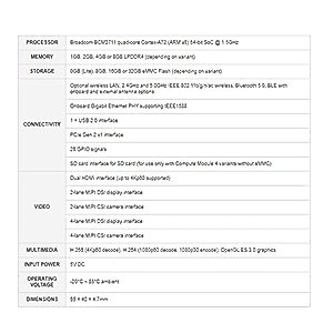 Raspberry Pi Compute Module 4-1GB RAM No eMMC, 2.4/5.0GHz with Wi-Fi CM4 Board (CM4101000)