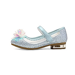 DREAM PAIRS Girls SDFL221K Dress Shoes Low Heel Party Princess Shoes Blue/Glitter Size 1 Little Kid