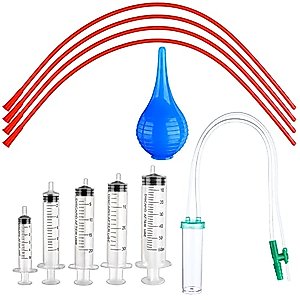 11 Pcs Puppy Kitten Feeding Tube Kit Includes 5 Pcs Kitten Feeding Syringe 5 ML 10 ML 20 ML 30 ML 60 ML 4 Pcs 8 FR Red Feeding Tubes 1Pcs Rubber Suction Device and Air Blowing for Small Animals