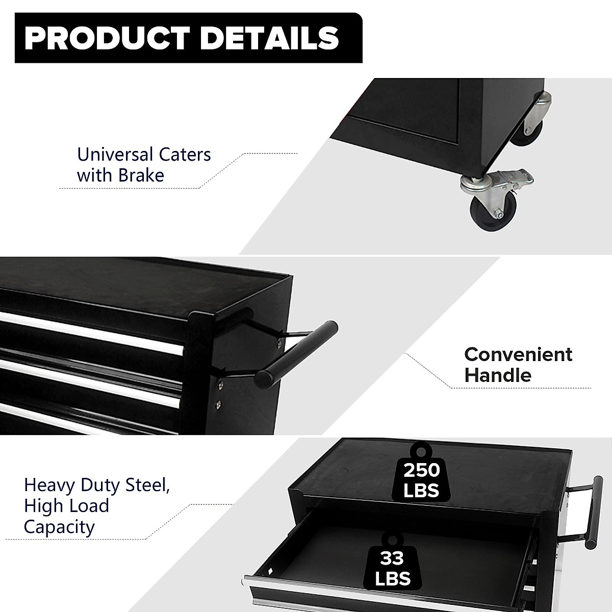 nifoti 4 Drawers Tool Cart on Wheels,Rolling Tool Box Tool Storage， Drawers Rolling Tool Box Organizer Tool Case for Garage, Warehouse, Workshop, Repair Shop (4 Drawers(Black))
