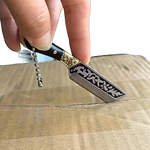 SZHOWORLD Ultra Small Fixed Blade Knife, 1.5 inch 5Cr15 Stainless Steel Blade with Brass+Colored Wood Handle, Mini Straight Knife/Box Cutter with Leather Sheath for EDC Collection Gift (Black)