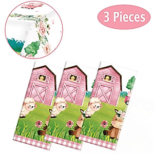 Oigco 3Pcs Farm Animal Birthday Party Tablecloth Disposable Farm House Barnyard Theme Party Supplies Covers for Girls' Birthday Decorations, 54 x 108 Inches