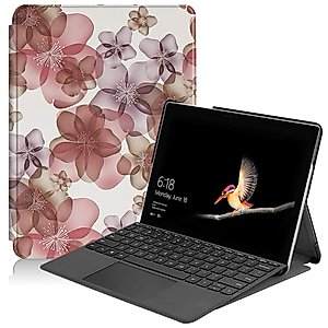 Gylint Case for Surface Go 4 2023 /Go 3 2021 /Go 2 2020 /Surface Go 2018, Slim Fit Leather Smart Case Cover with Pencel Holder for Microsoft Surface Go Flower