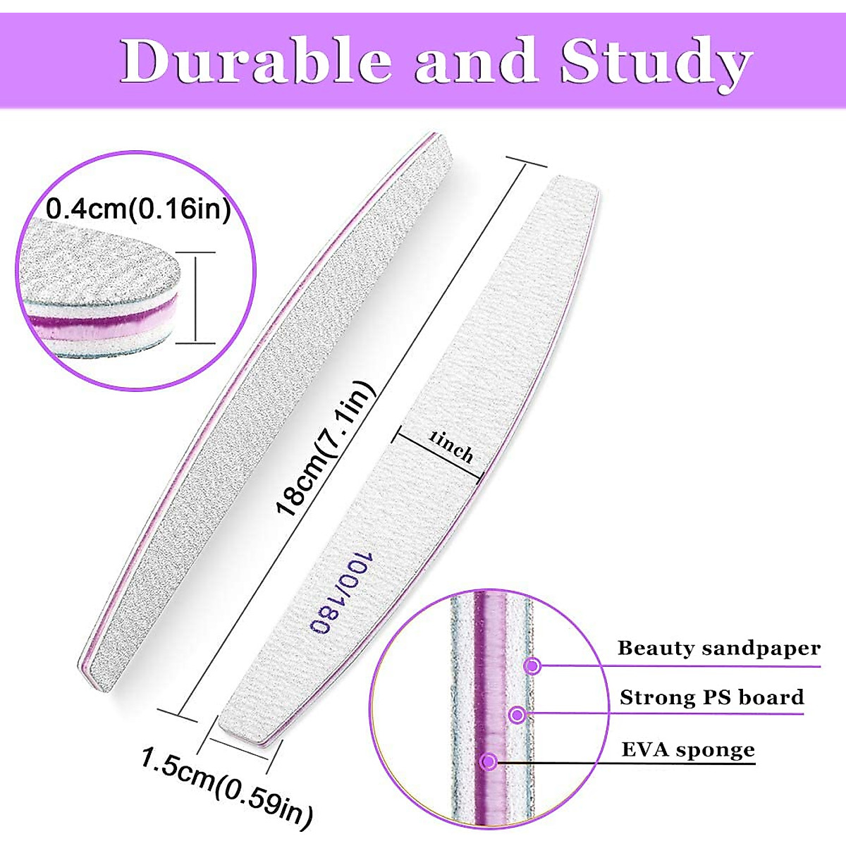 20PCS Nail File Buffer Set for Natural Nails,100 180 Grit Nail File,4 Sides 120 Grit Sanding Buffer Nail Block for Gel Acrylic Nails Professional Manicure Tool,Purple
