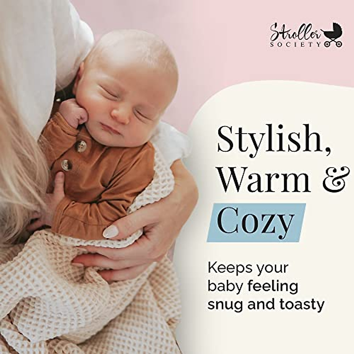 Stroller Society - Swaddles for Newborns & Toddlers, Soft Receiving Blankets Girl & Boy Can Use, Comfy Toddler Blanket & Newborn Swaddle, Cotton Waffle Blanket, Beige, 40 x 40 inches