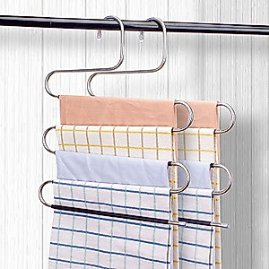 8pcs Pants Hangers S-Type Jeans Trousers Hangers Stainless Steel Clothes Hangers Closet Space Saving for Pants Jeans Scarf Organizer (Black with 10 Clips)