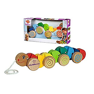 Eichhorn 100003447 Nachziehtier-100003446 Pull-Along Caterpillar with Movement, 32 cm Long, Beech Wood, Colourful