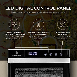ChefWave Commercial Countertop Electric Food Dehydrator - Digital Temperature Control & Timer, 6 Stainless Steel Trays - for Dried Fruit/Veggie, Meat Beef Jerky, Herbs Dehydrators