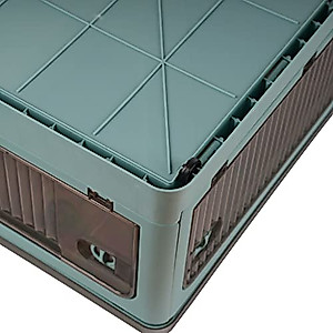 Storage Bins With Lids Folding Containers Plastic Underbed Wheels Foldable Toy Box Organization Closet Drawers Stackable Cubes Collapsible Clear(Blue)