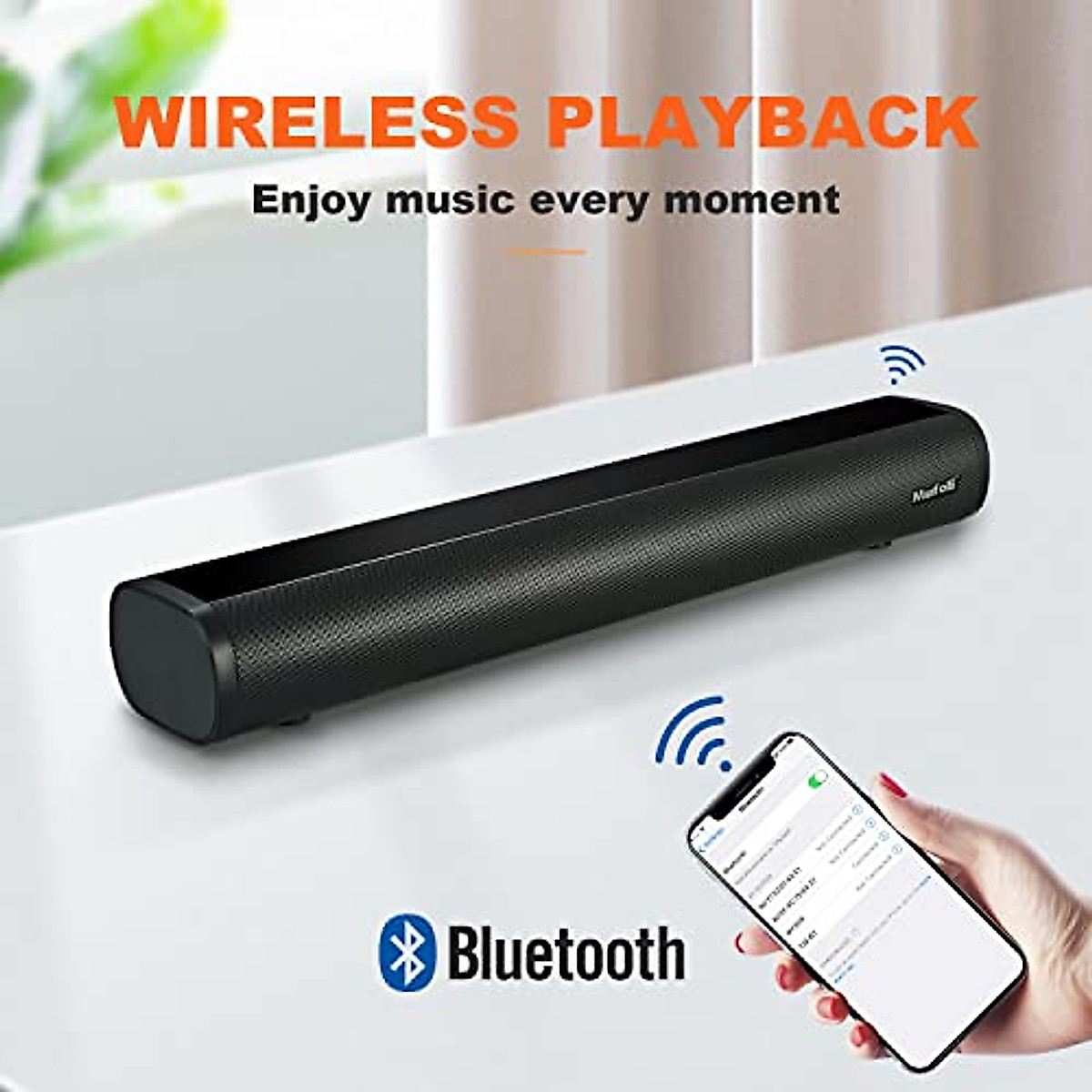 Mufoli Sound bar for TV 20 inch TV Soundbar 80W Home Theater Soundbar Speaker, 3D Surround Sound & 3 EQ Modes, with Bluetooth, HDMI, RCA, AUX, USB, Opt Connection, for Gaming, Projectors, PC, Phones