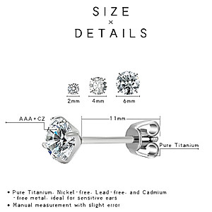LOSTERLO 1 pair/3 pairs Clear Cubic Zirconia Jewelry Set Pure Titanium Earrings For Sensitive Ears 2mm 4mm 6mm CZ Stud Earring for Women (2mm+4mm+6mm)