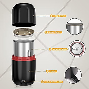 Watifisa Herb Grinder Electric Spice Grinder with Cleaning Brush, Herb Spice Coffee Grinder with Large Capacity - for Herbs, Fine Leaves, Peanuts, Pepper Beans, Mushrooms & Grains (Black)