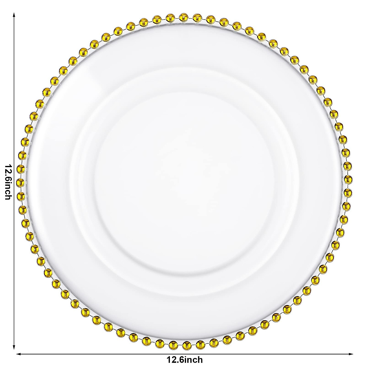 Eaasty 24 Pack 12.6'' Gold Beaded Charger Plates Dinner Plates Chargers Clear Acrylic Round Plates Bulk with Gold Beaded Trim Plastic Chargers Table Decoration for Wedding Birthday Event Party
