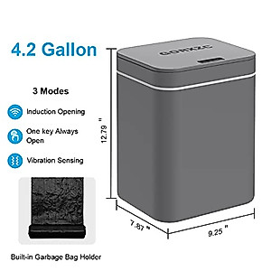 Touchless Trash Can with Motion Sensor with Lid, 4.2 Gallon Waste Bin Intelligent Induction Waterproof Trash Can, Household Kitchen Bathroom Office Smart Garbage Bin (Grey)