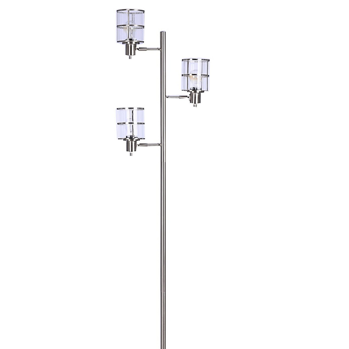 Catalina Lighting 20442-000 Modern 3 Light Floor Lamp with Adjustable Ribbed Glass Shades & Reading Light, 68", Classic Brushed Nickel