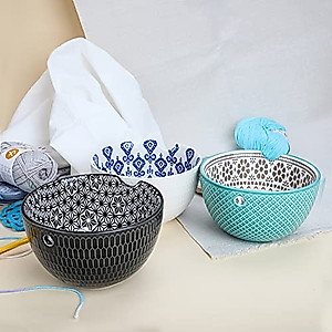 Ceramic Yarn Bowl Large Knitting Bowl, 6.1 x 3.7 Inches, Handmade Yarn Holder for Crocheting, Ball of Yarn for Tangle-Free, Holder for Crochet, Portable Decorative Knitting Bowl