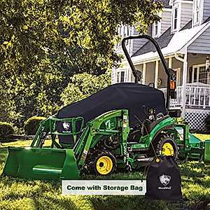 WardWolf Tractor Cover Waterproof Heavy Duty 600D Compact Utility Tractor Cowling Cover Compatible with Kubota, John Deere, Mahindra, Bobcat(Black)