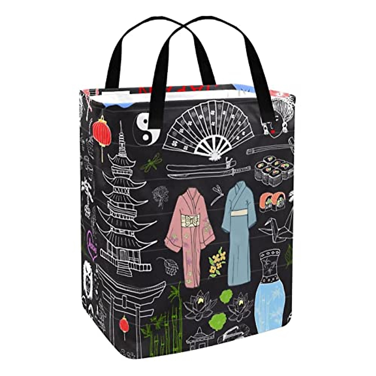 Japanese Cultures Print Collapsible Laundry Hamper, 60L Waterproof Laundry Baskets Washing Bin Clothes Toys Storage for Dorm Bathroom Bedroom