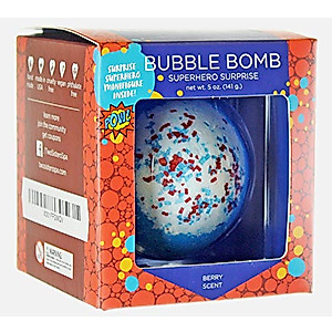 Superhero Bubble Bath Bomb for Kids with Surprise Superhero Toy Inside by Two Sisters. Large 99% Natural Fizzy in Gift Box. Moisturizes Dry Sensitive Skin. Releases Color, Scent, Bubbles