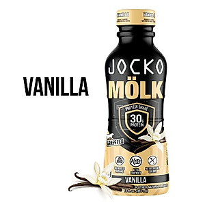 Jocko Mölk Protein Shakes – Naturally Flavored Protein Drinks, KETO Friendly, No Added Sugar, 30g Grass Fed Protein - Ready to Drink, 12 FL Oz, 12pk, Liquid (Vanilla)