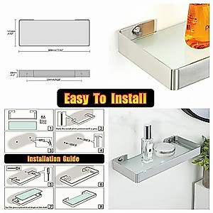 Alise Glass Shelf Bathroom Shelves Wall Mount,Floating Shelves for Bathroom,12 Inch Rectangular Tempered 1 Tier Glass Holder Rack Storage Organizer,Brushed Nickel GDL3300-LS