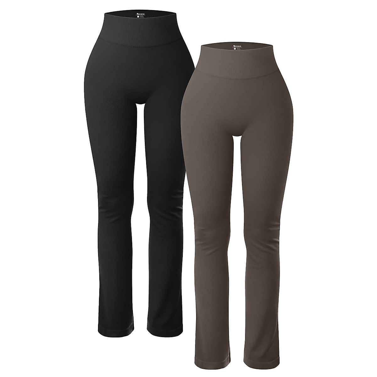 OQQ Women's 2 Piece Yoga Pants Ribbed Seamless Workout High Waist Athletic Straight Leg Leggings Black Tea Leaf