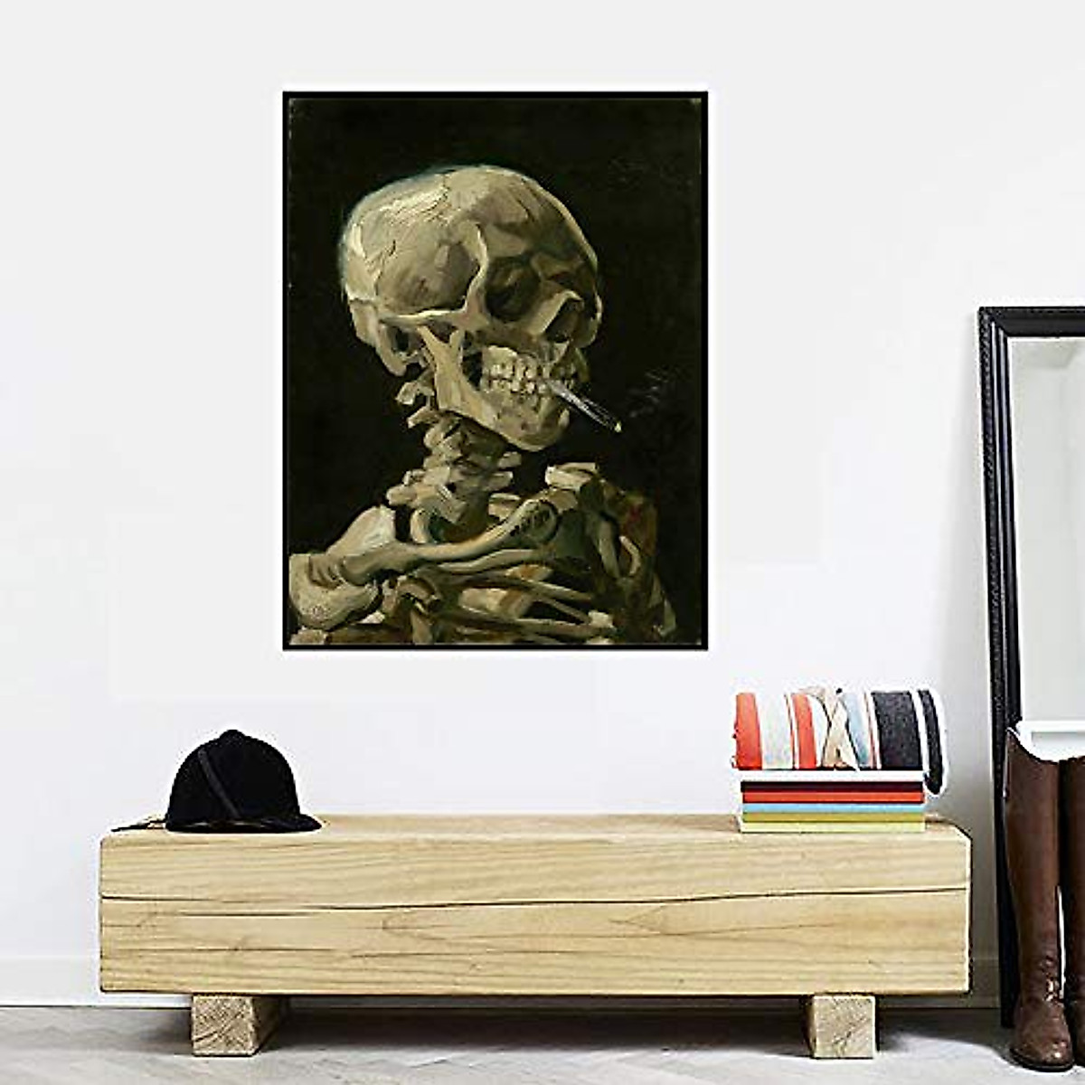 Kiddale Skull with Cigarette( 1886 by Vincent Van Gogh),Canvas Prints Wall Art Pictures Reproductions Artwork Paintings Poster,24"x16"(Unframed