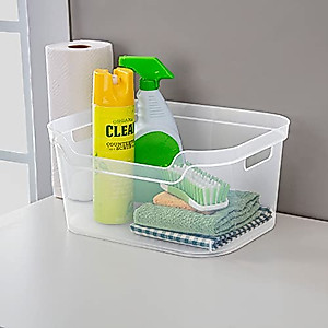Sterilite 7 x 11 x 14.25 Inch Polished Open Scoop Front Storage Bin with Comfortable Carry Through Handles for Household Organization, Clear (6 Pack)