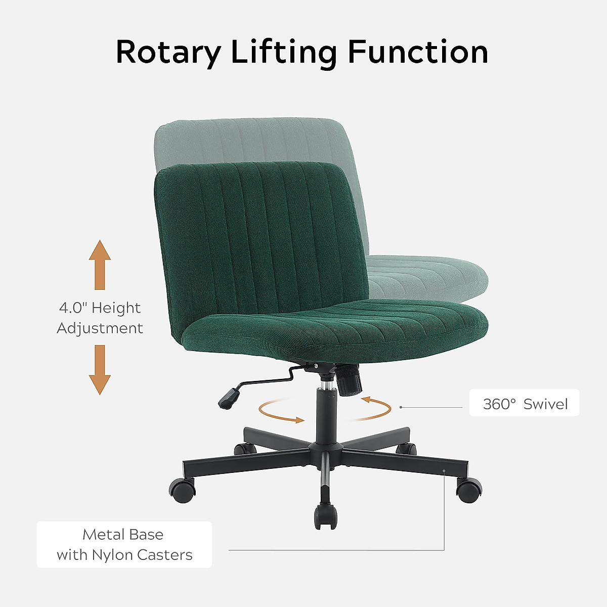EYYTHUNG Crossleg Chair with Wheels Wide Seat Home Desk Criss Computer Chair Velvet Swivel Side Vanity Chair Green for Girl