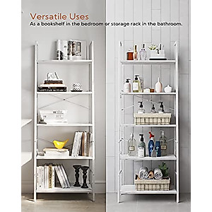 Yusong Ladder Shelf,Industrial 5-Tier Bookshelf,Free Standing Bookcase,Utility Organizer Shelves for Plant Flower,Wood Look Accent Furniture with Metal Frame for Home Office, (White)