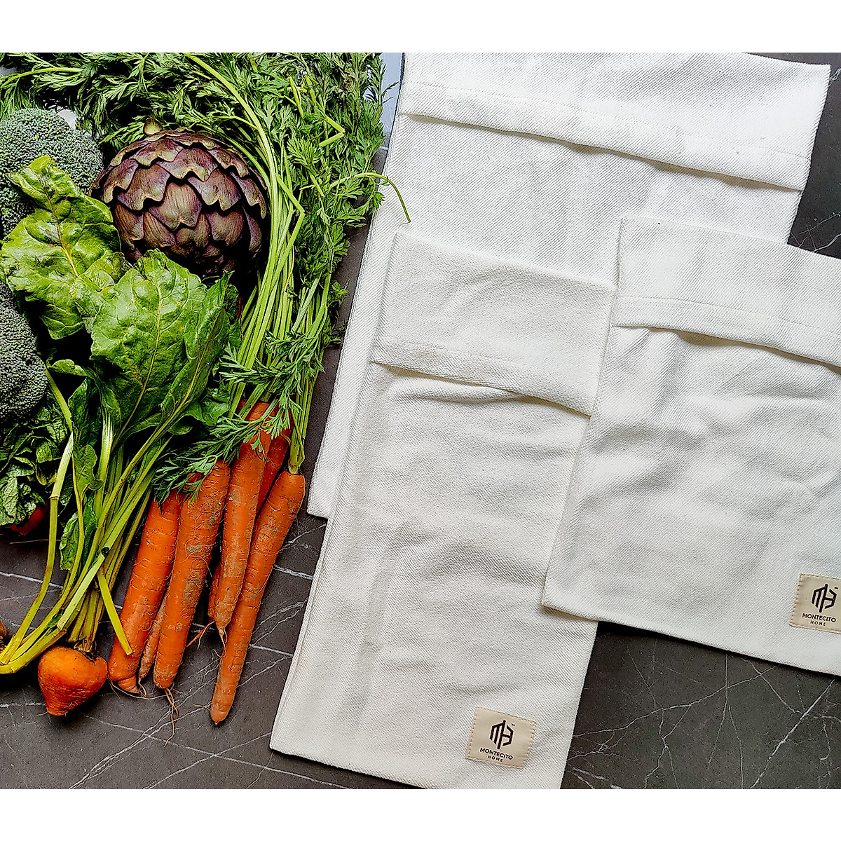 Organic Cotton Vegetable Crisper Bag - Variety Set of 3 - Simply Wet & Keep Your Veggies Fresher, Longer in Refrigerator!