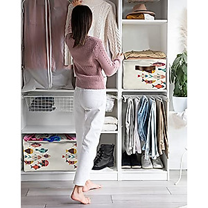 Storage Basket Multi-Color Fish Storage Bins Decorative Cartoon Funny Fishes Ocean Animals Foldable Baskets for Toys Decorative Baskets for Closet Nursery
