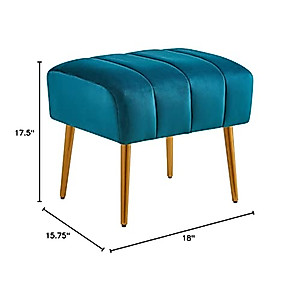 Ball & Cast Upholstered Velvet Ottoman,Footrest 18"W x 15.75"D x 17.5"H Teal,Golden Powder Coating Legs Set of 1