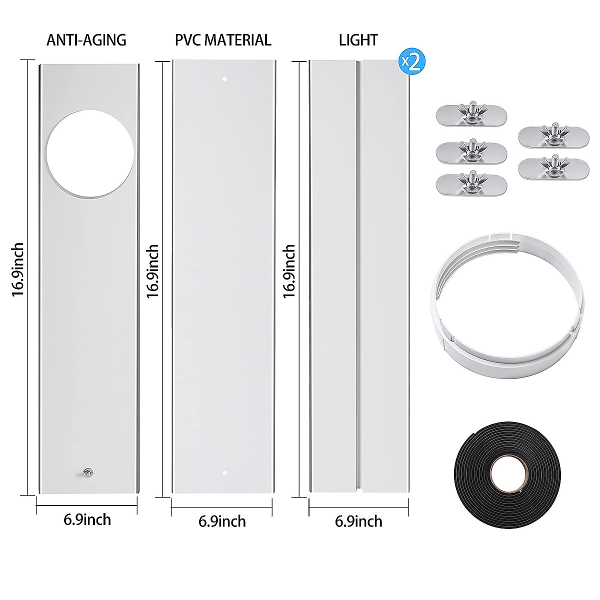 JTooloife Portable Air Conditioner Window Kit for AC Unit, Sliding AC Vent Kit Portable Window Slide Kit Plate Adjustable Length with Exhaust Hose Coupler(5.9 Inches)