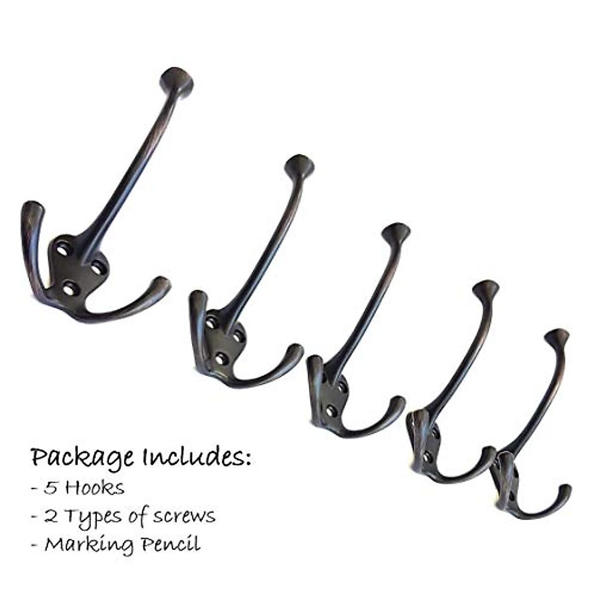 Ambipolar 5 Pack TriLeg Hook, Heavy Duty Big Triple Leg/Double Coat Hooks Base. Entryway Coat Hooks, Scarf and Jacket Hangers.Perfect Bath Towel Heavy Hooks (5 Pack, Oil Rubbed Bronze)