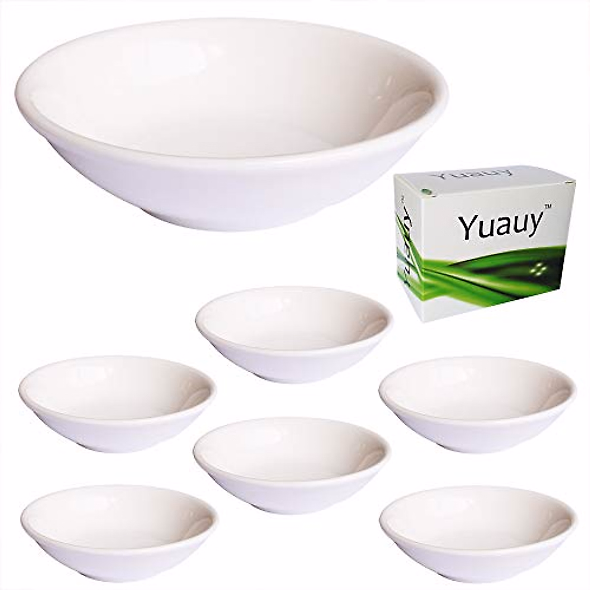 Yuauy 6 pcs Round 7mm Porcelain Soy Sauce Dish Ceramic Dip Dipping Bowls White Palette for Dinner Baking BBQ and Cooking