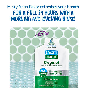 SmartMouth Original Activated Mouthwash - Adult Mouthwash for Fresh Breath - Oral Rinse for 24-Hour Bad Breath Relief with Twice Daily Use - Fresh Mint Flavor, 0.4 fl oz (10 Travel Packs)