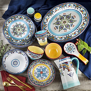 Euro Ceramica Zanzibar 8-Piece Dinnerware Set | Fine Kitchenware | Floral Multicolor Design Stoneware Tableware Service For 4,Large