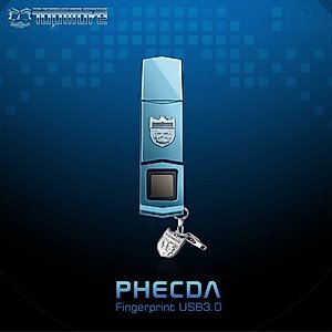 TOPMORE Phecda Fingerprint Recognition USB3.0 Flash Drive Fingerprint ID Security Flash Disk Biometric Fingerprint Reader Memory Stick (64GB, Blue & Silver)