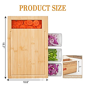 Bamboo Cutting Board with 4 Containers, Large Chopping Board with Juice Grooves, Easy-grip Handles & Food Sliding Opening, Carving Board with Trays for Food Storage, Transport and Cleanup