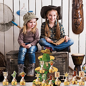 LXlucktim Western Cowboy Party Decorations Cupcake Stand, 3 Tier Cardboard Cowboy Cupcake Holders with 12pcs Cupcake Toppers and 12 Cupcakes Wrappers for Kids Wild Vest Birthday Party Supplies
