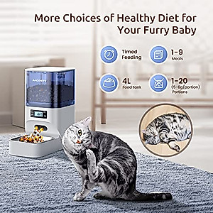Automatic Cat Feeder, ANDPETY Premium Automatic Cat Food Dispenser with 30s Personalized Meal Call, 1-9 Meals/Day, U-Shaped Stainless Steel Bowl, for Small/Medium Pets, 4L Triple Preservation
